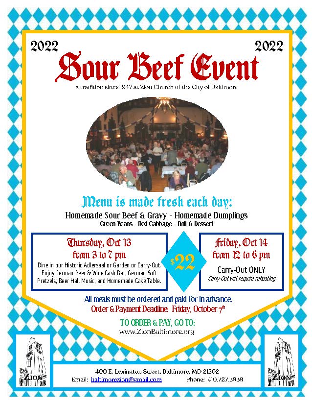 Sour Beef Dinner October 13 & 14, 2022 – Zion Church of the City of ...