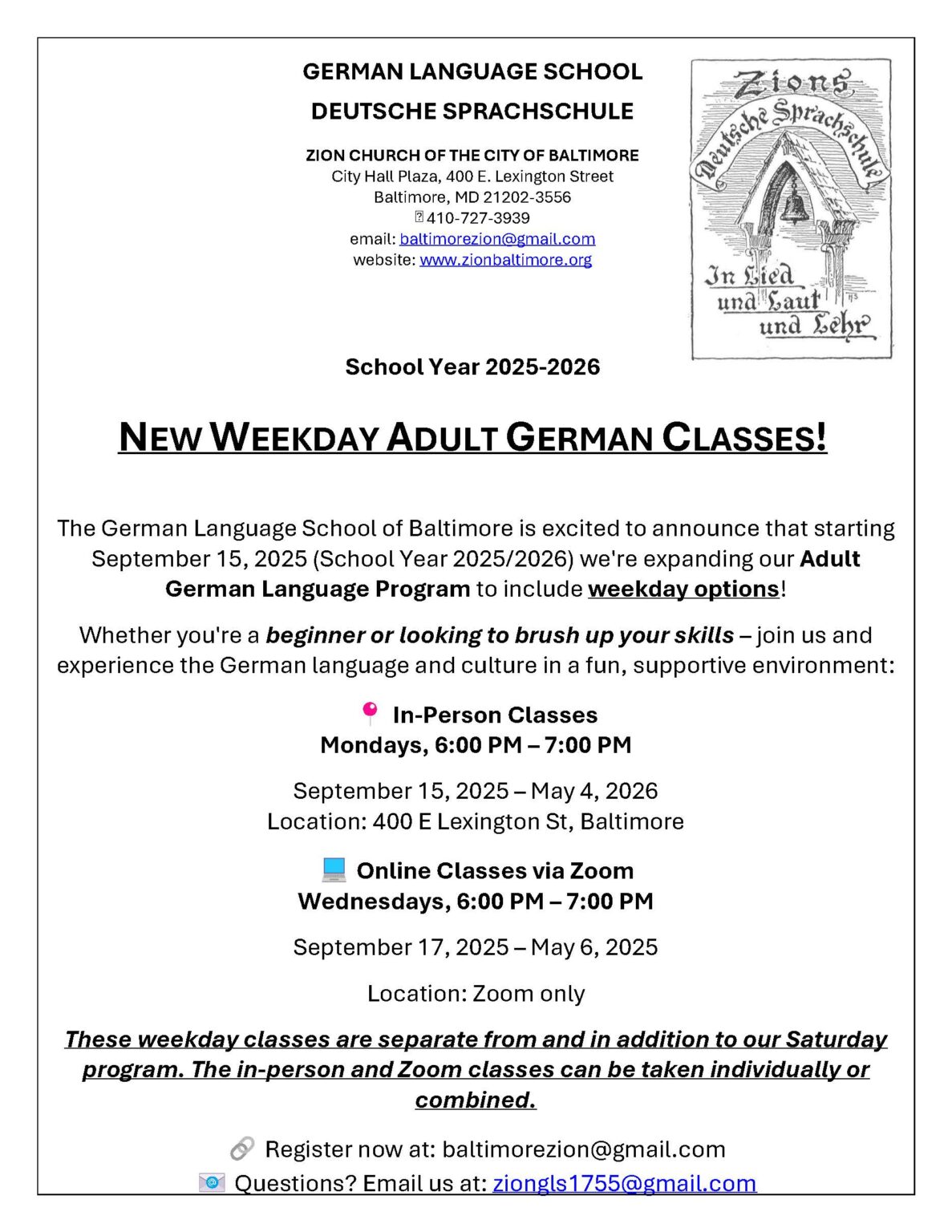 Introducing German Language School Weekday Classes – Zion Church of the ...