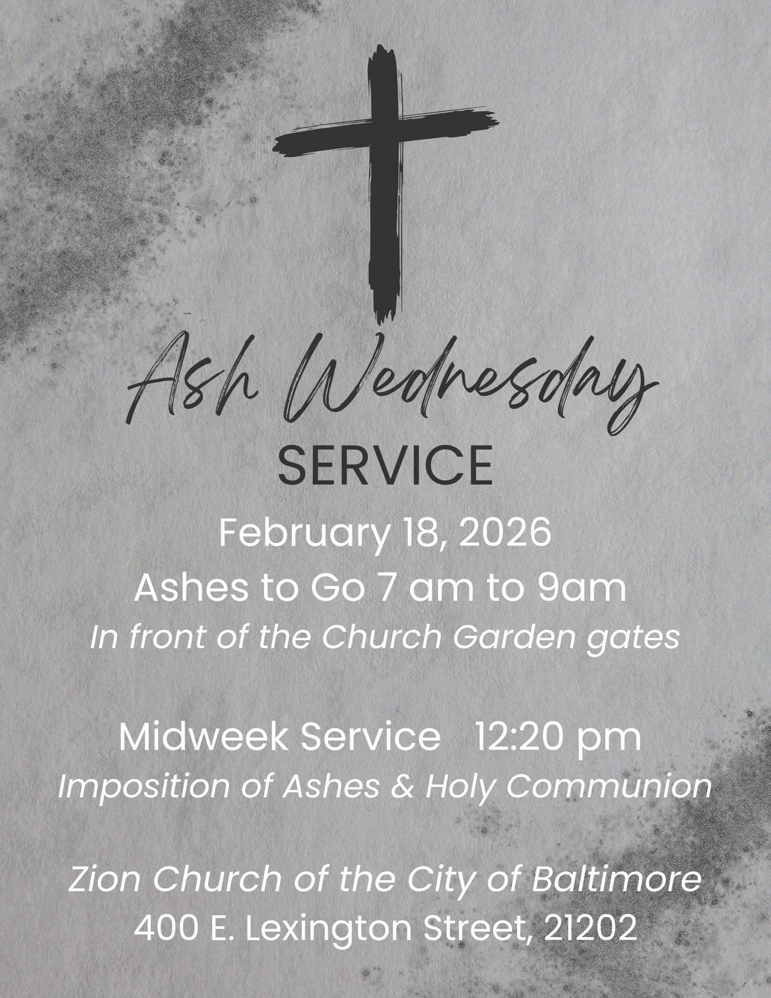 Ash Wednesday Services – Zion Church of the City of Baltimore